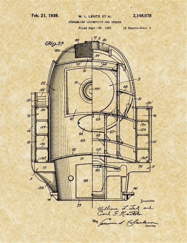 Streamline Locomotive and Tender Patent #2148078 02/21