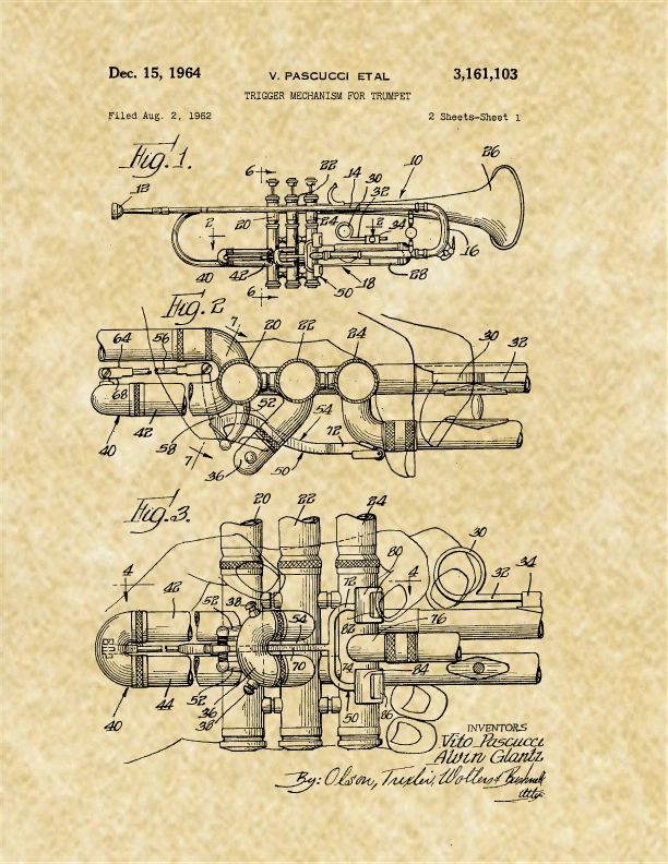 Trigger Mechanism For Trumpet Patent #3161103 12/15