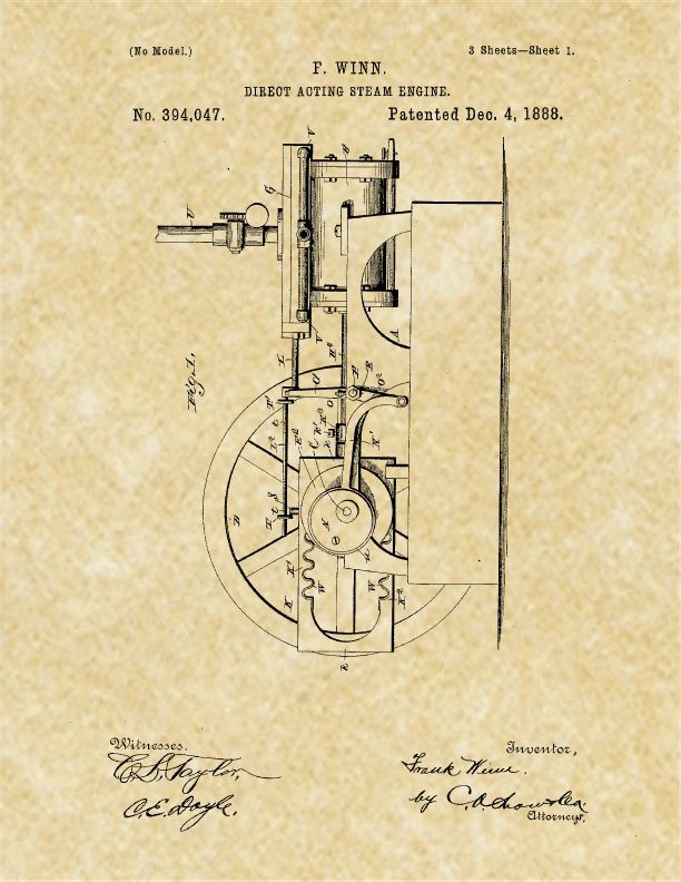 Direct Acting Steam Engine Patent #394047 12/04