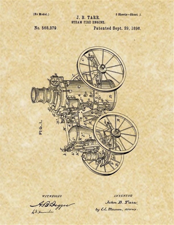 Steam Fire Engine Patent #568379 09/29