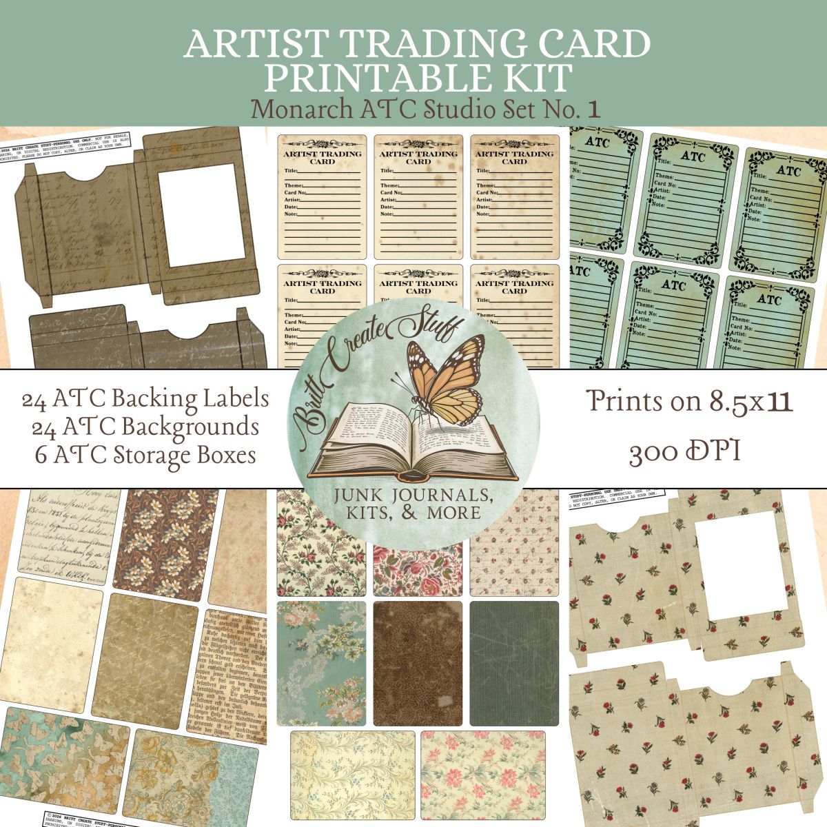 Artist Trading Card Printable Kit | ATC Templates, Backgrounds ...