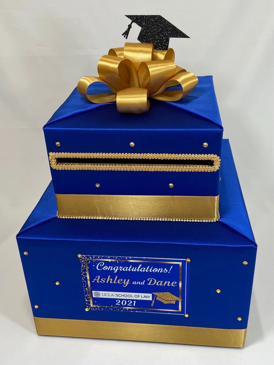 GRADUATION Gift Card Box in Royal Blue and Gold, Graduation Card Holder