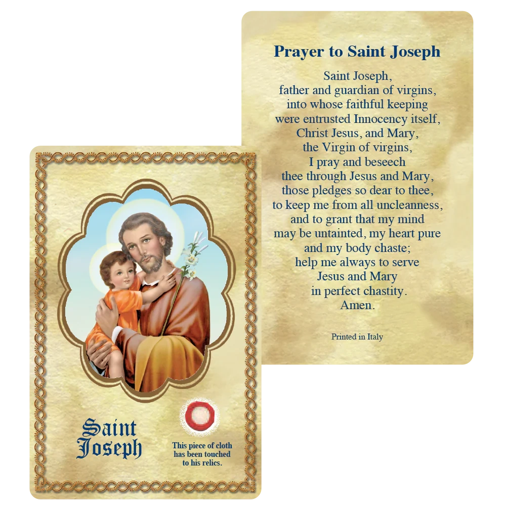 24-PC, 2x3", Saint Joseph 3rd Class Relic Prayer Card with prayer on ...