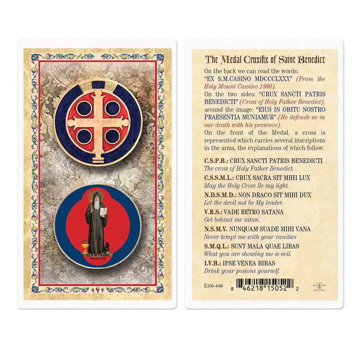 25-PC, 2-1/2" x 4-1/2", The Medal Crucifix of Saint Benedict-Gold-Stamped laminated Holy Cards ...