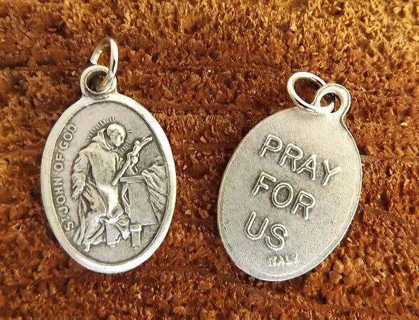 100 Piece, 1" Genuine silver oxidized, Patron Saint John of God medal ...