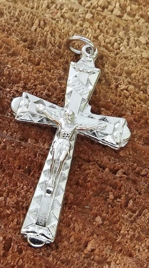 1-PC, 1.4", Premium Bright Silver Finish, Catholic Crucifix, INRI ...