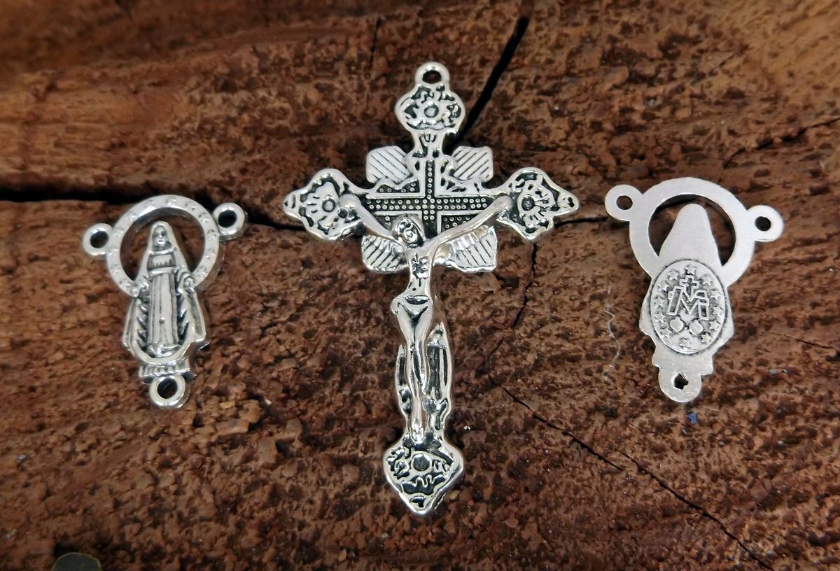 5 Rosary Sets, 10-PC, 5-Antique Silver Finish Crucifix 1.98", 5.5gr ...