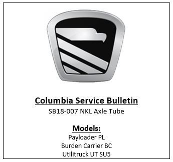 Columbia Service Bulletin SB18-007 NKL Axle Tubes