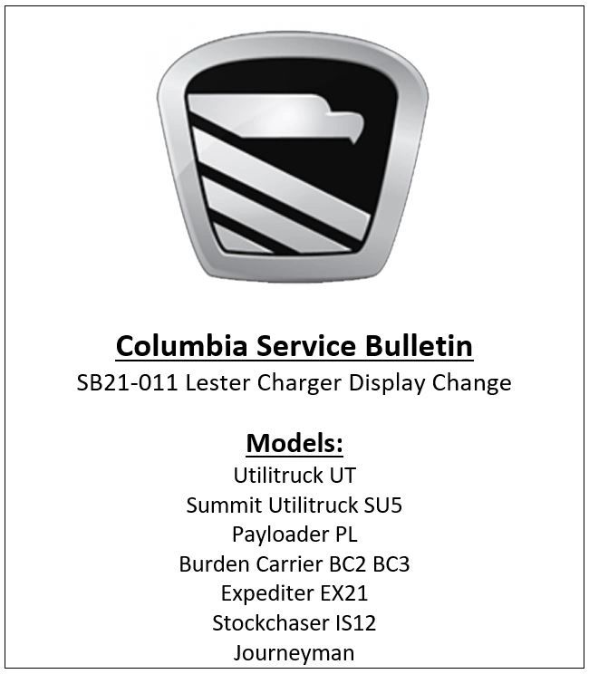 Columbia Service Bulletin SB21-011 Lester Charger Display