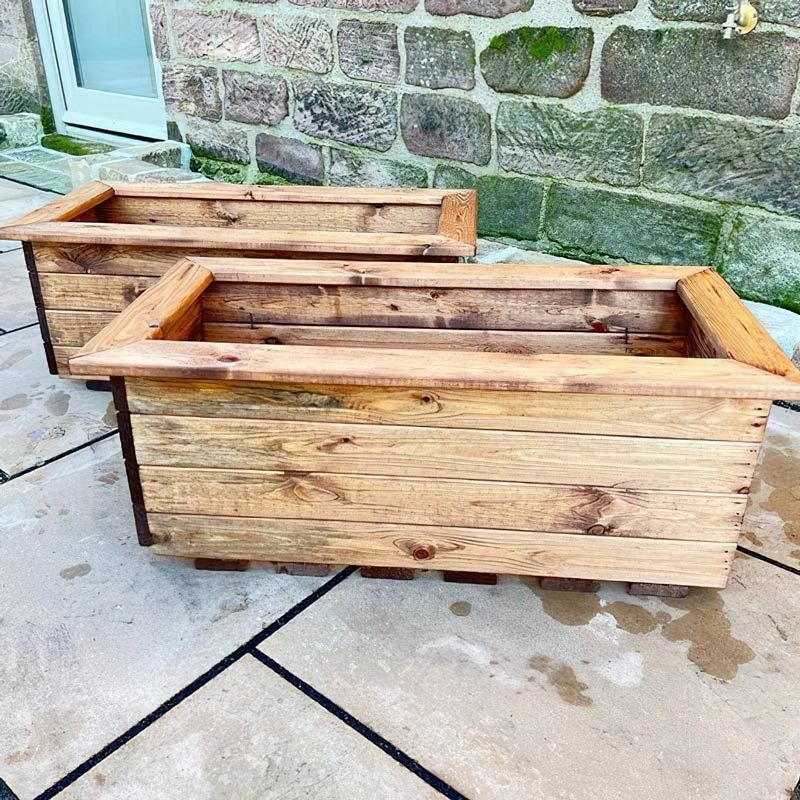 Two Large Wooden Rectangular Trough Planters