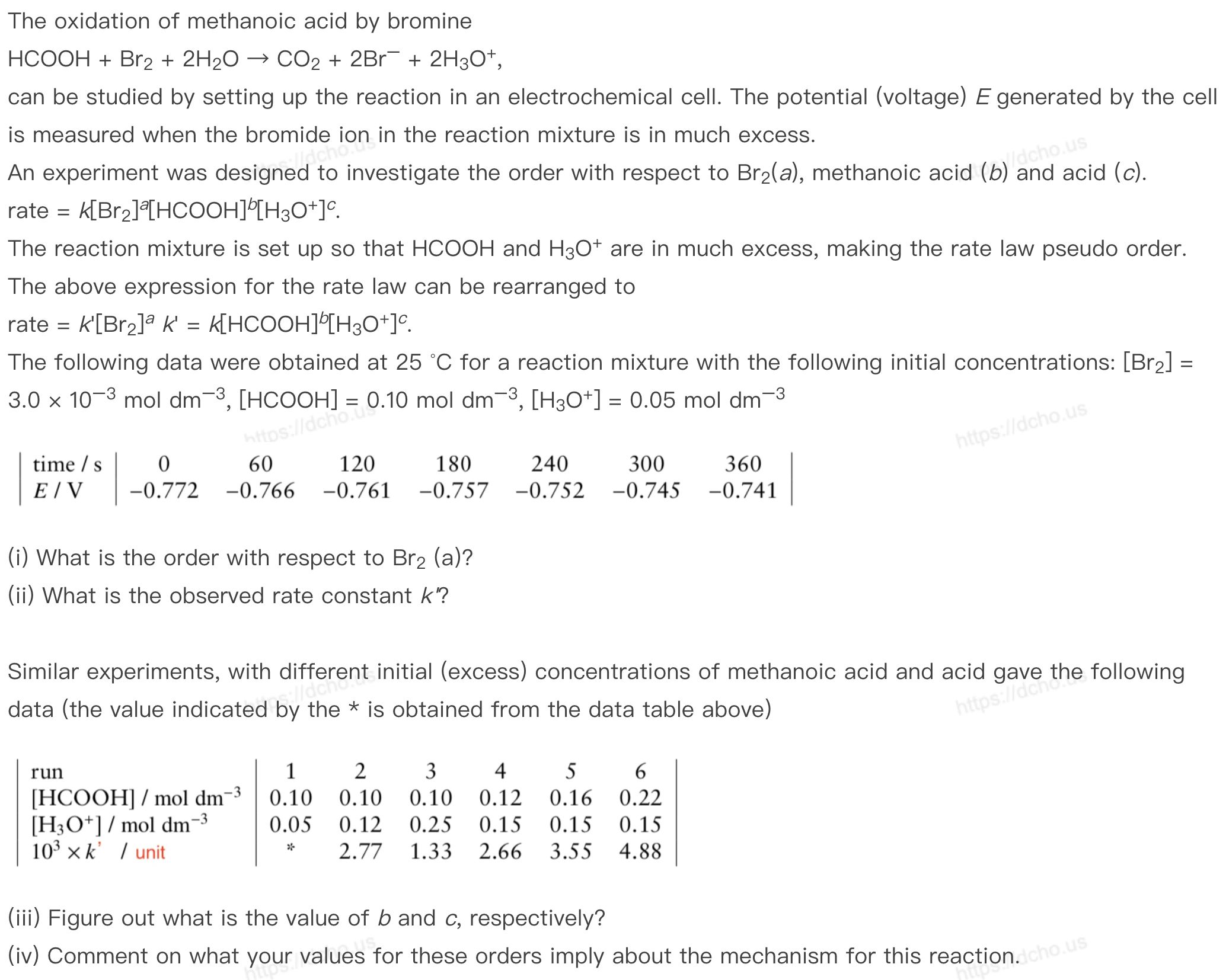 A compiled kinetics problem for USNCO
