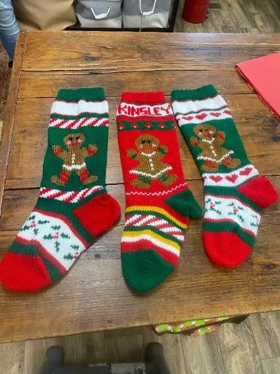 Hand Knit Gingerbread Girl and Boy Christmas Stockings