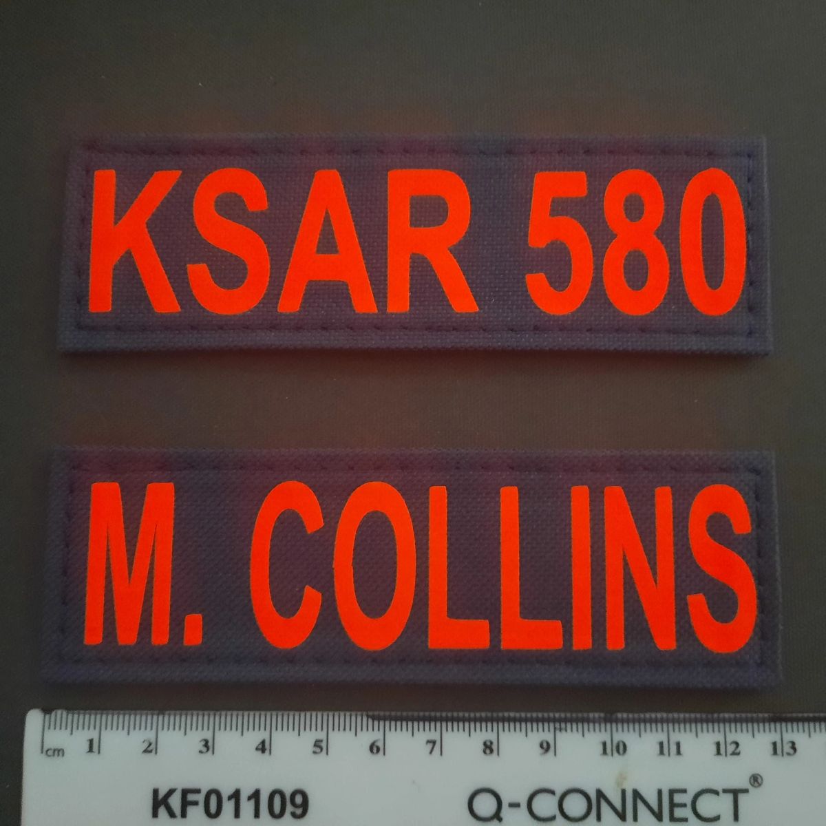 130 x 40mm bespoke name tape velcro patch, neon reflective coral series.
