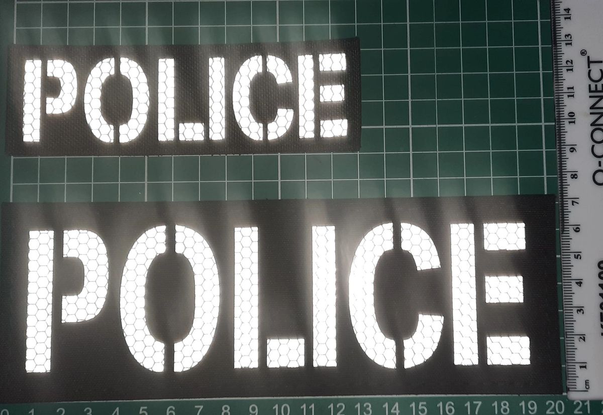 Laser cut POLICE patches for Cooneen Protection vest