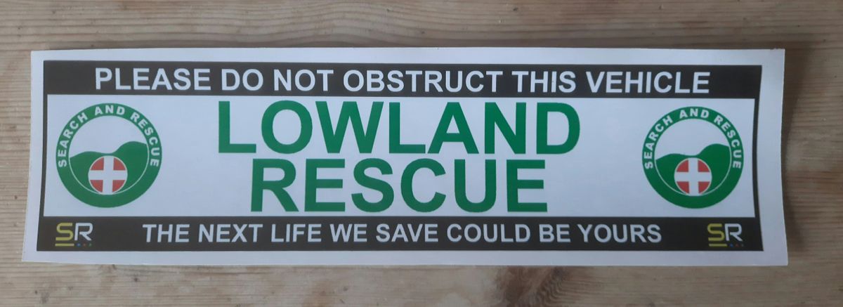 LOWLAND RESCUE, logo car sticker.