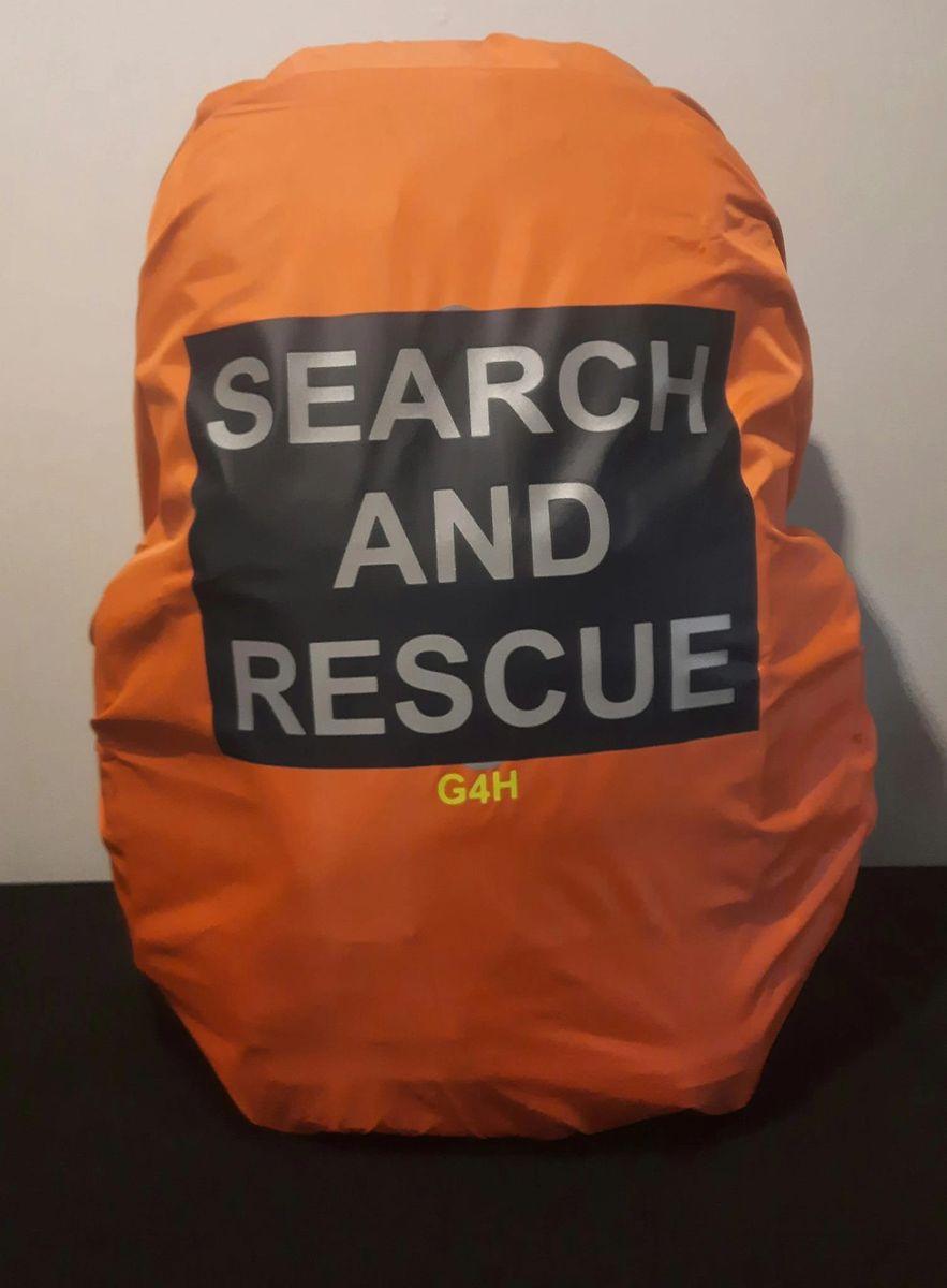 Orange Search And Rescue rucksack cover, 45 litre.