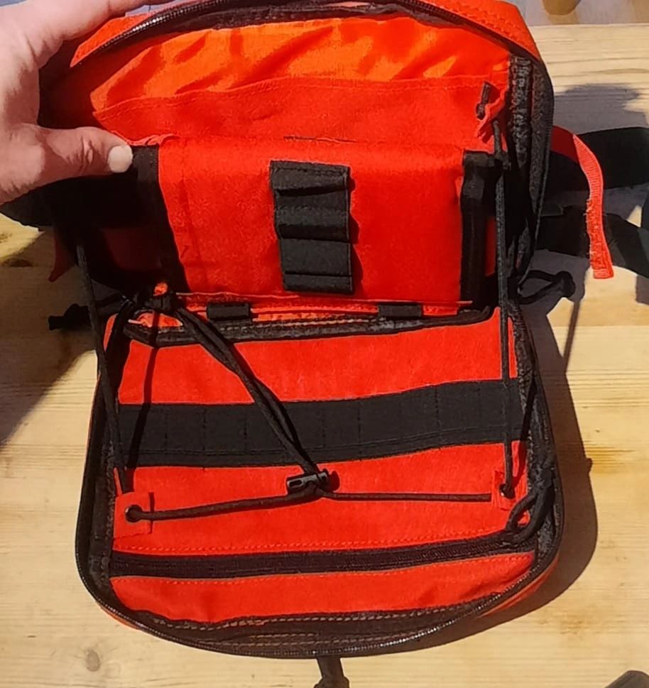 V2 advanced red MOLLE SAR chest rig, with velcro H harness