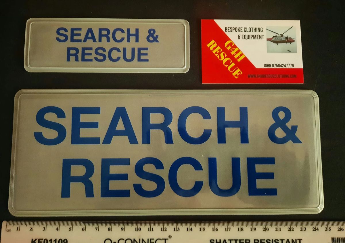 SEARCH & RESCUE encapsulated velcro badge set, 250mm, silver blue ...