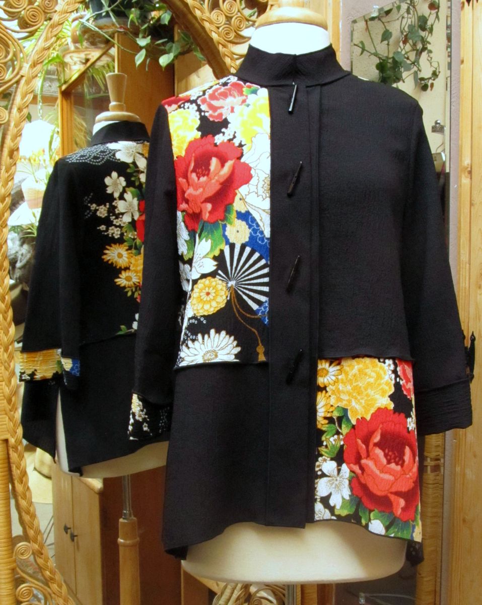 Moonlight 3/4 Sleeve Crepe Jacket Oriental Garden Button Up US Made ...