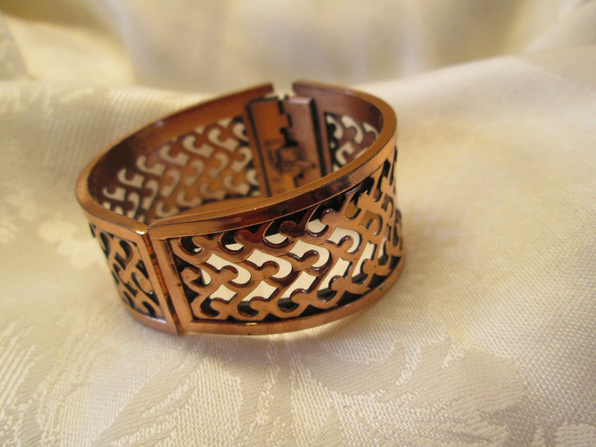 Renoir Mid-Century Filigree Copper Hinged Bracelet