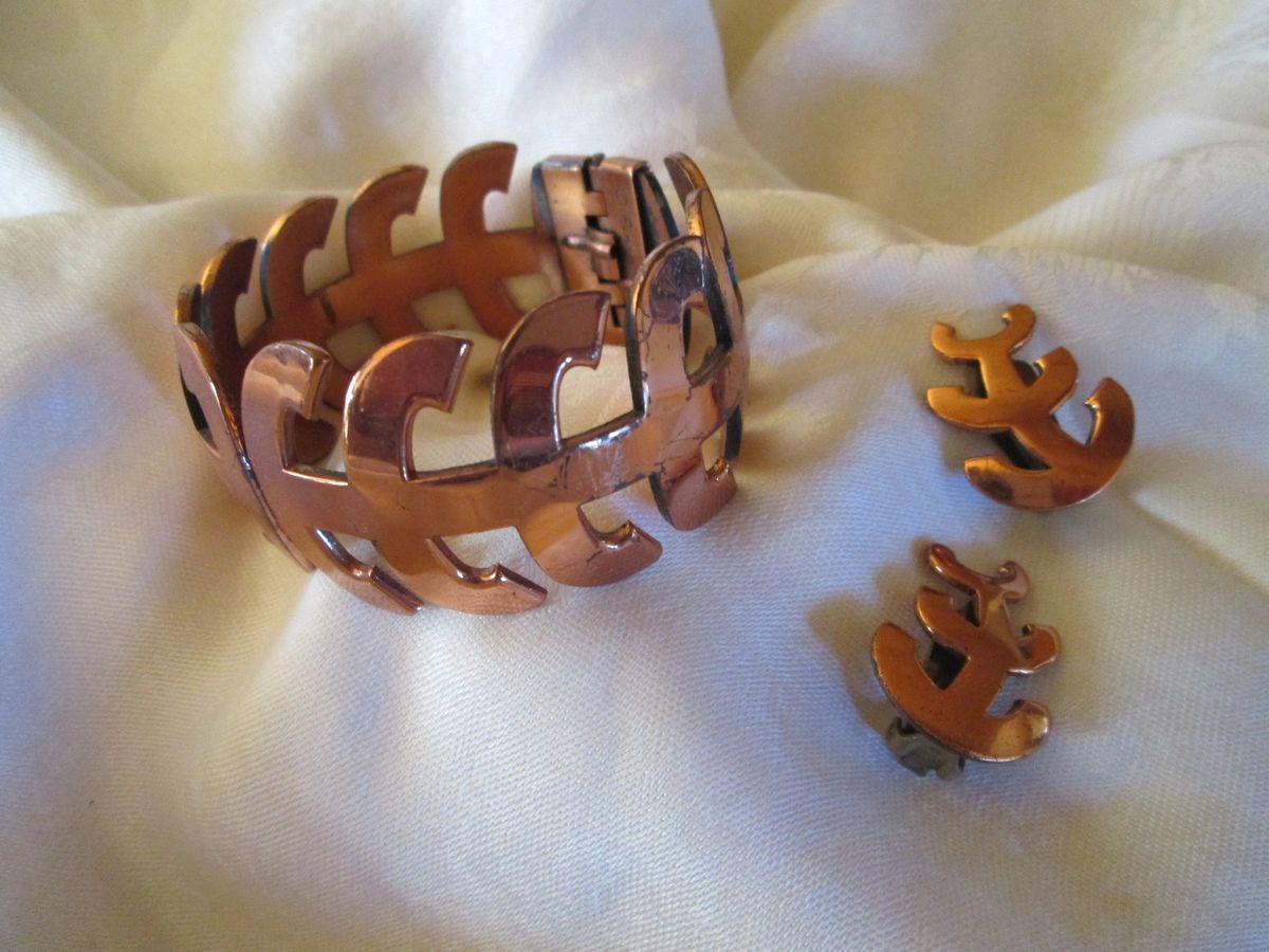 Renoir "Rio" Copper Clapper Bracelet and Clip-on Earrings