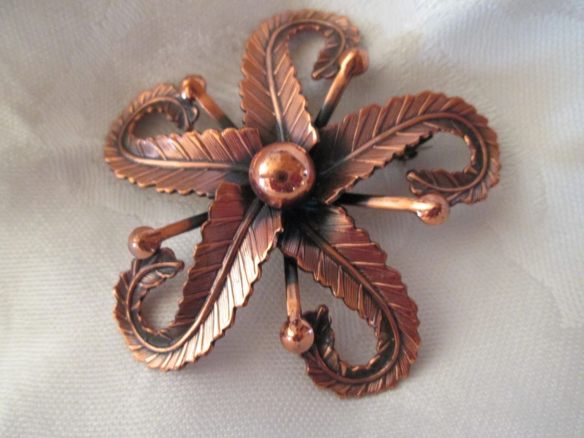 Renoir Copper Swirled Leaf Brooch