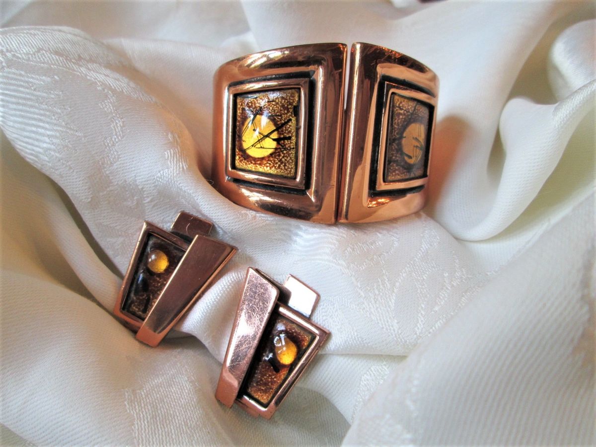 Matisse Renoir "Inca" Orange and Yellow Enamel Clapper Bracelet and ...