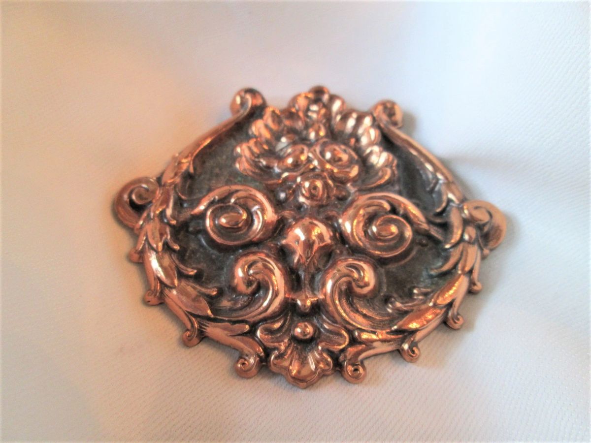 Ornate Renoir Repousse Design Copper Brooch or Pendant