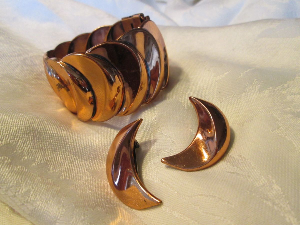 Renoir Vortex Copper Clapper Bracelet and Earrings