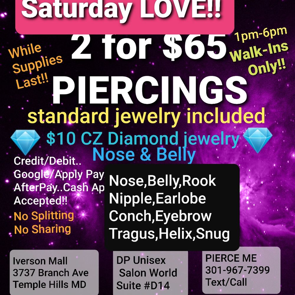 Saturday $20 Piercing Special All Day Ladies Night Holiday Party 12-6pm ...