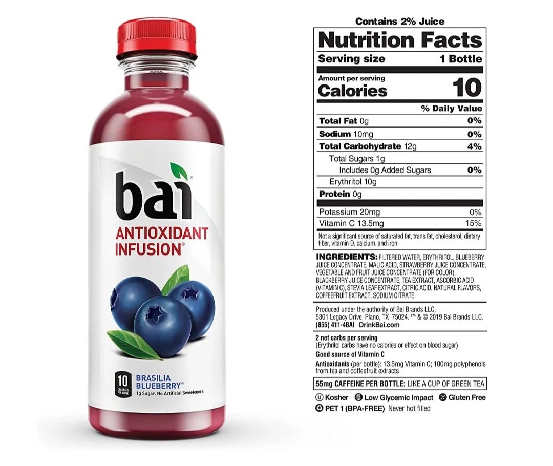 Bai Brasilia Blueberry Antioxidant Infused Drinks, 18 Fluid Ounce Bottles