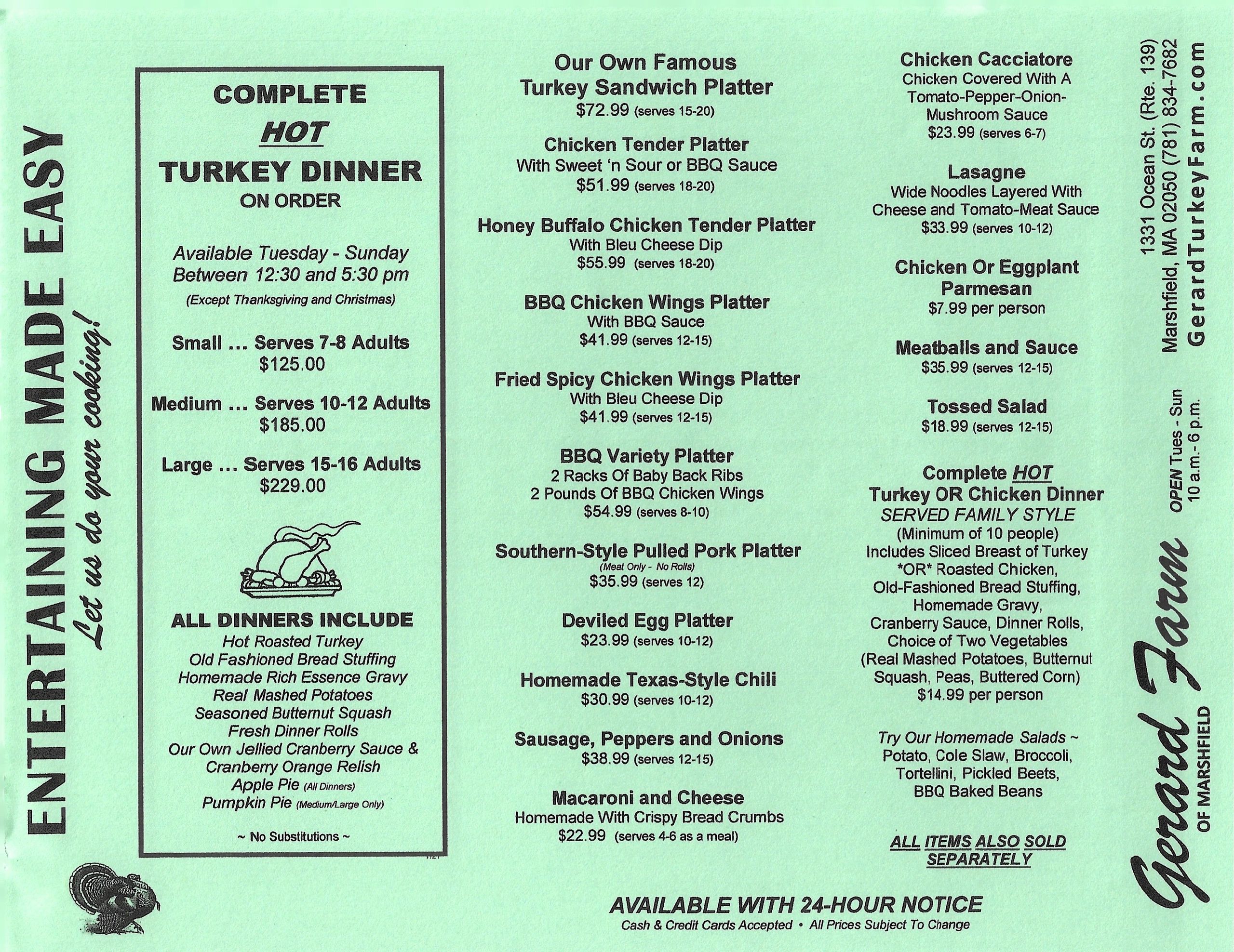 Menus | Gerard Farm of Marshfield