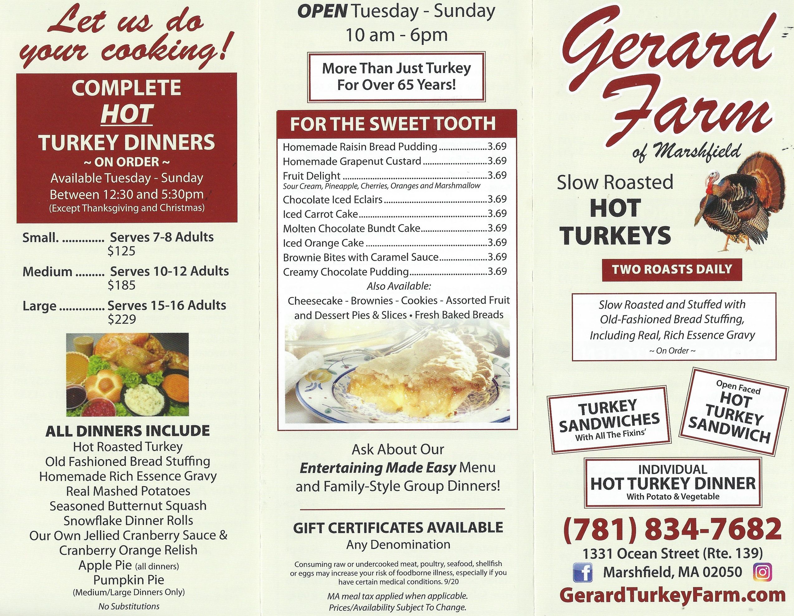 Menus | Gerard Farm of Marshfield