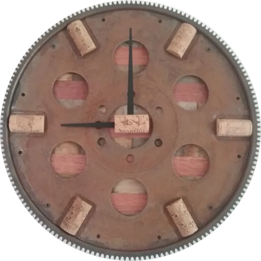 Auto Flywheel, Wine Barrel Wood and Corks Wall Clock