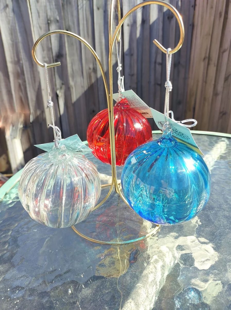 NEW Set of 3 Blenko Handcraft Ornaments Red, White, Blue