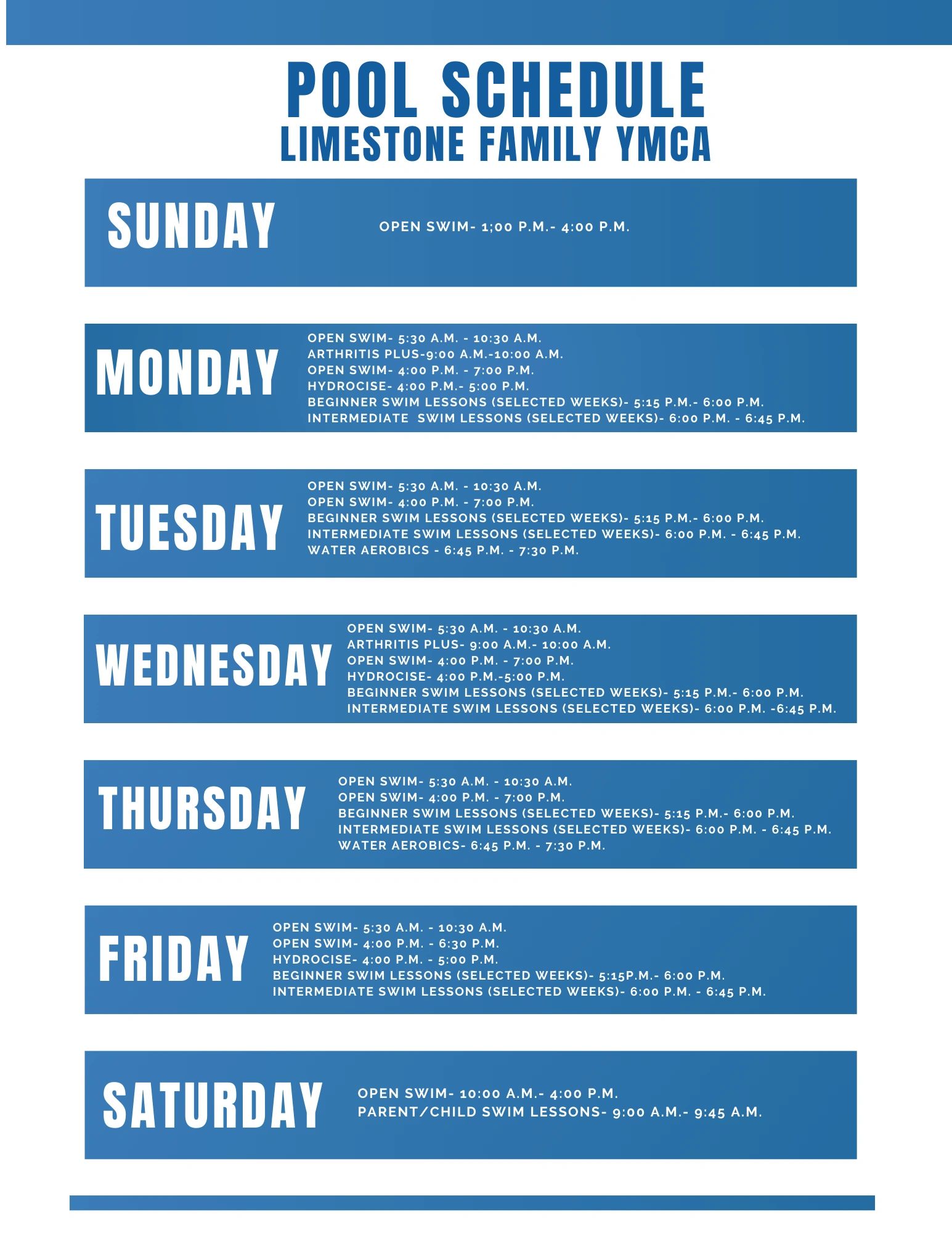 Pool Schedule | Limestone Family YMCA