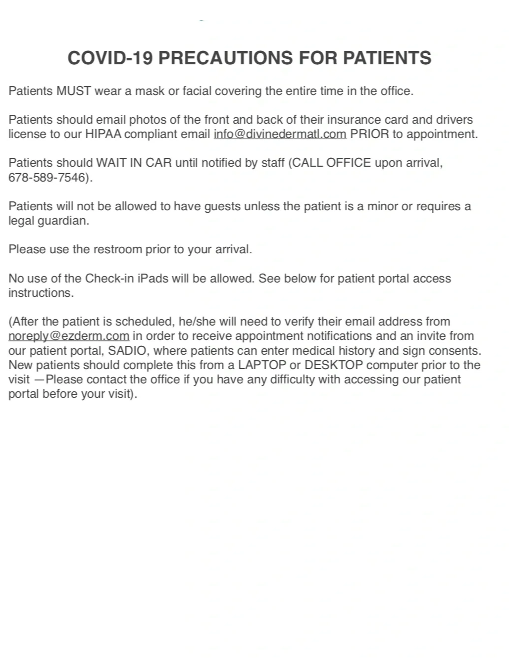 COVID-19 PRECAUTIONS