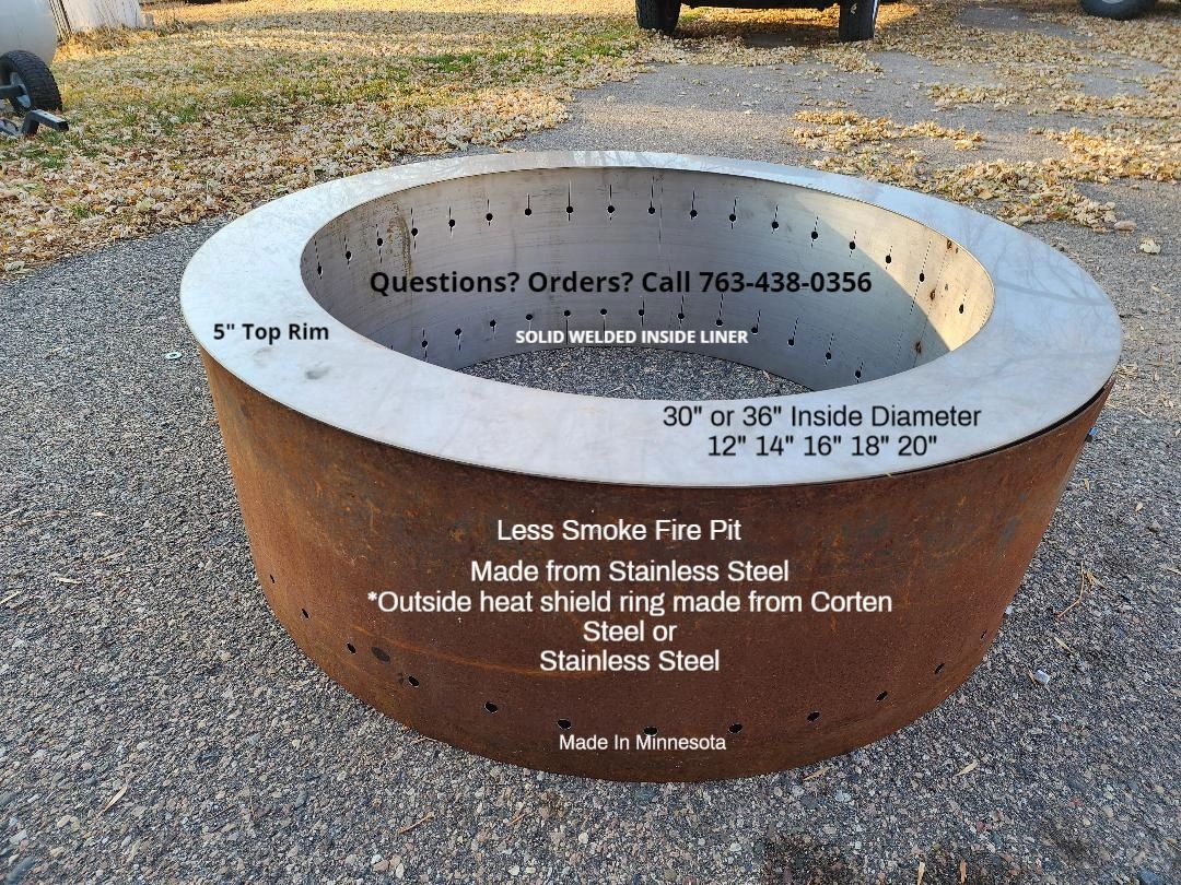 36" Double Wall Less Smoke Fire Pit 14" Deep. 5" Top Flange