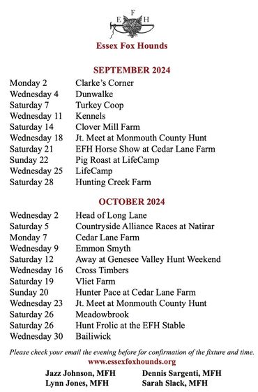 Essex Fox Hounds - Essex Fox Hounds, Essex Foxhounds, Event Calendar