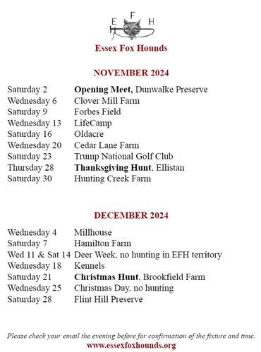 Essex Fox Hounds - Essex Fox Hounds, Essex Foxhounds, Event Calendar