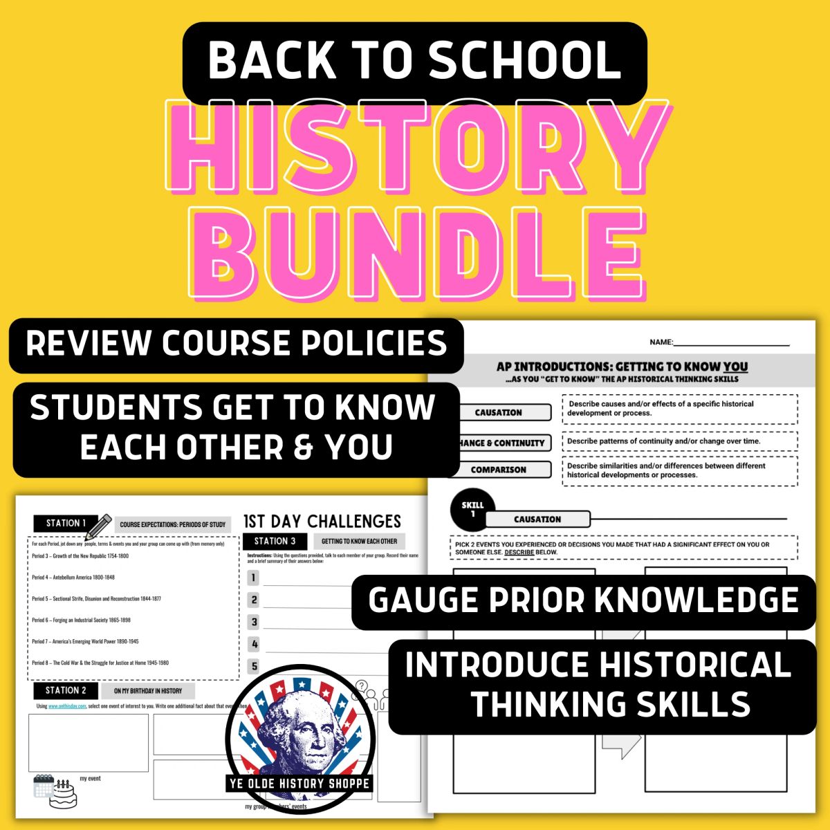 High School History First Day of School - Back to School Activities Bundle