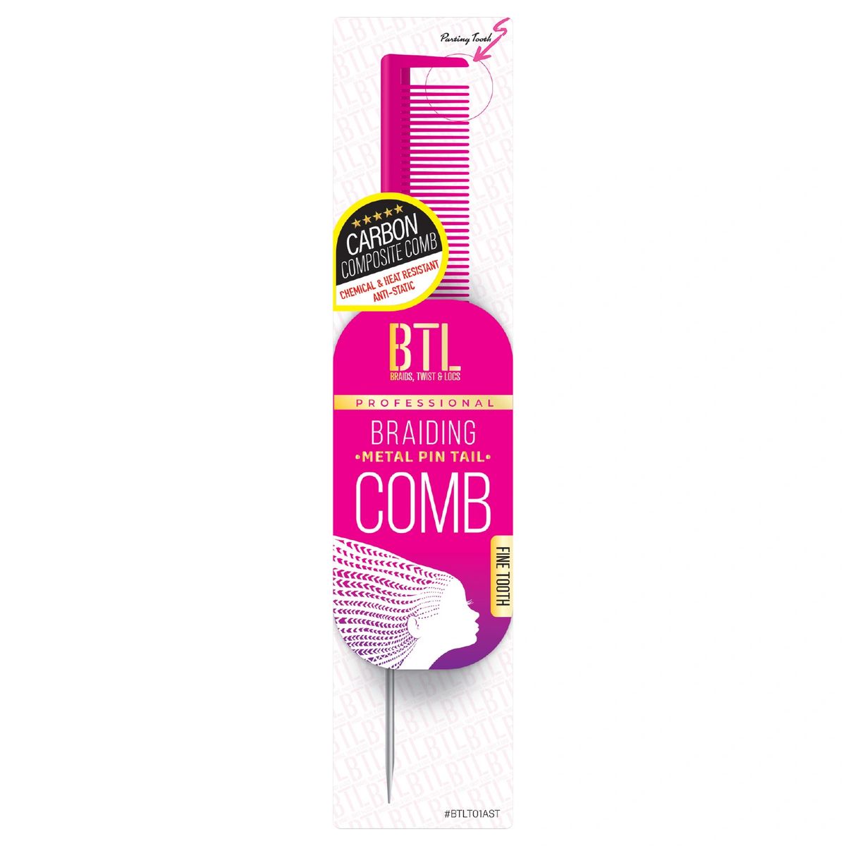 Braiding Metal Pin Tail Comb [Fine Tooth] - PINK