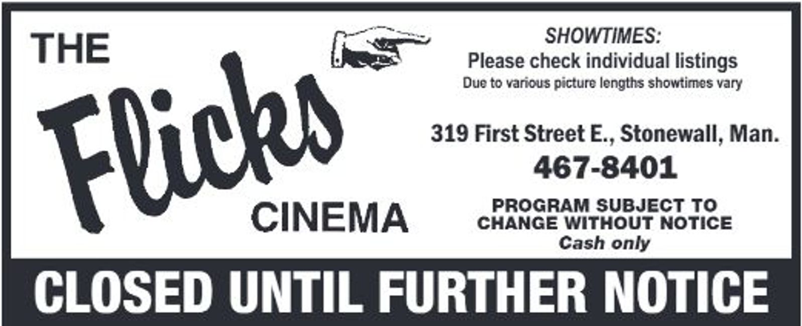Flicks Cinema Stonewall MB - Showtimes, Movie Theatre, Movies