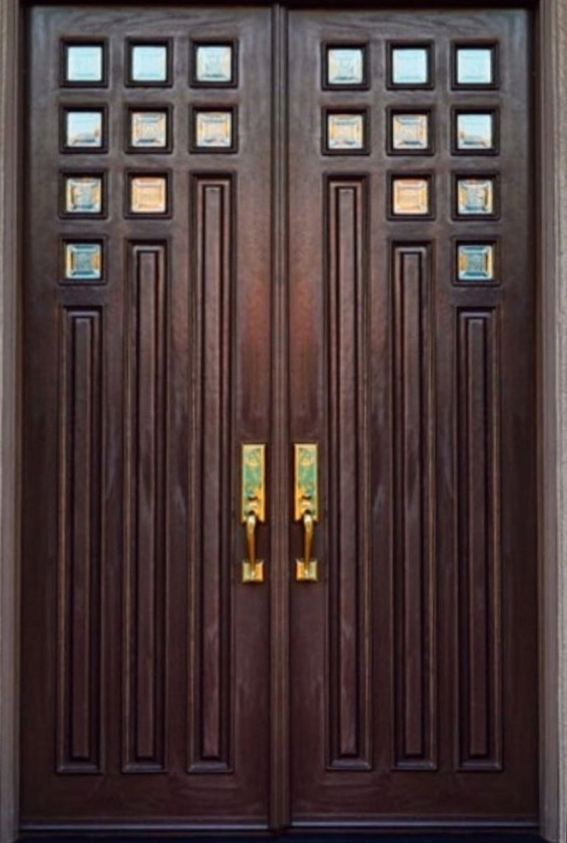 Pre-Hung Custom Vertical Panel 9 Lite Solid Mahogany Double Door
