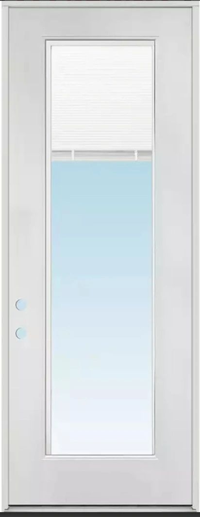 Pre-Hung Fiberglass 8ft Full Lite Mini Blinds Door