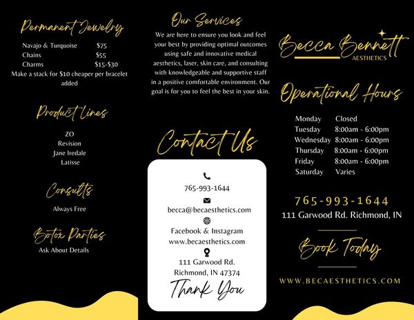 MENU | Becca Bennett Aesthetics