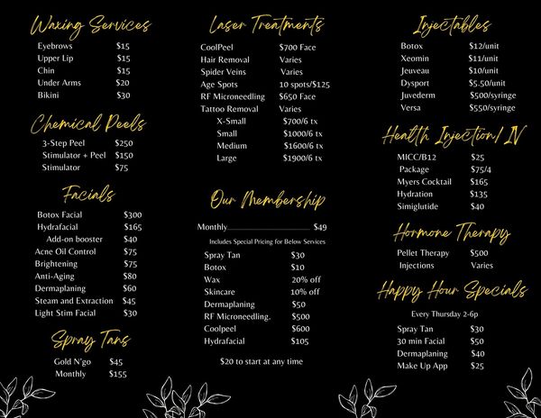 MENU | Becca Bennett Aesthetics