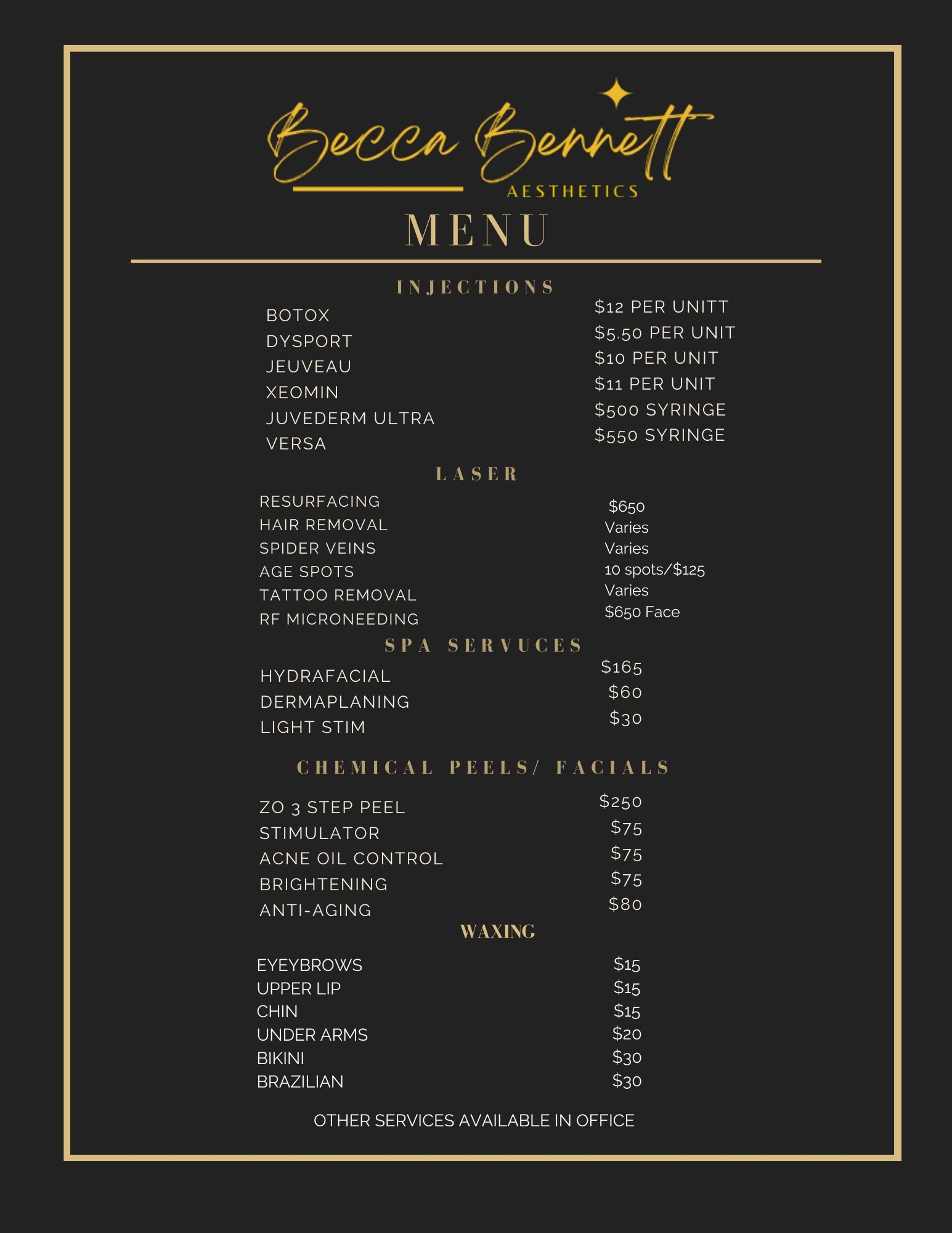 MENU | Becca Bennett Aesthetics