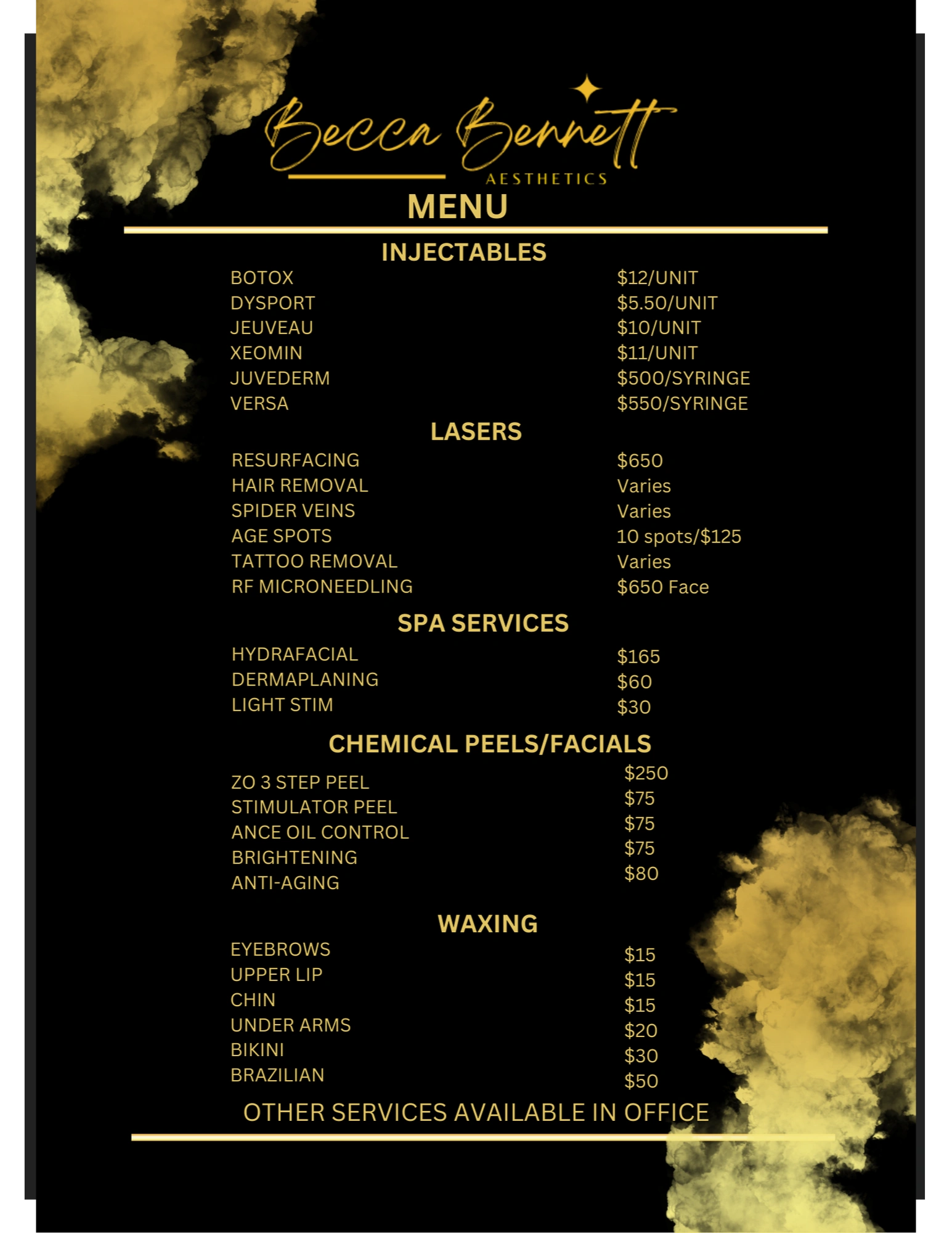 MENU | Becca Bennett Aesthetics