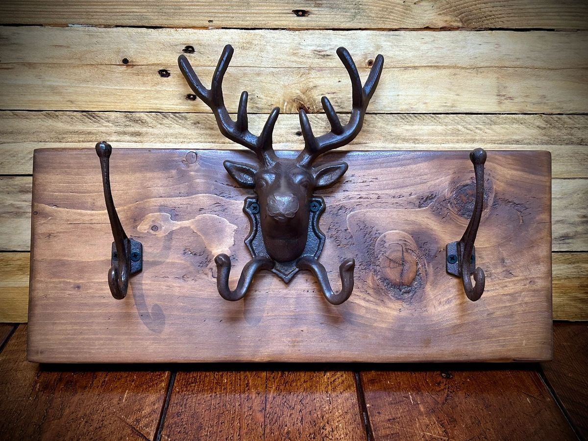 Large Stag Reclaimed Wood Slab Coat Rack